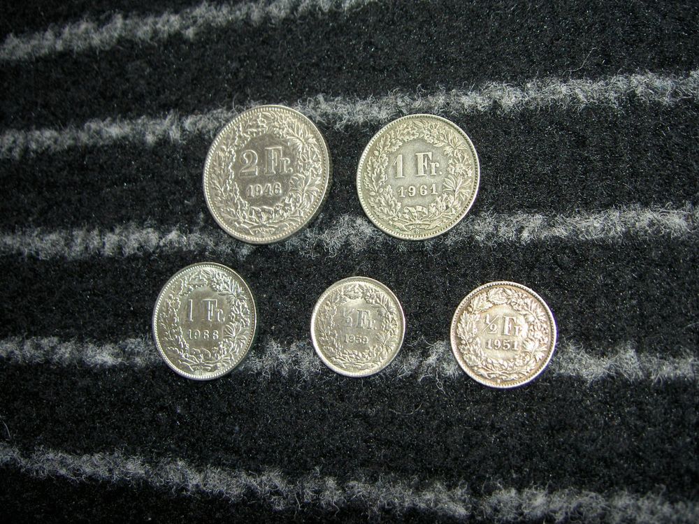 Schweizer Silbergeld, 2-Fr. 2x1-Fr. 2x50-Rp. ab 1946 - 1966 (Gebraucht) in Schafisheim für CHF ...