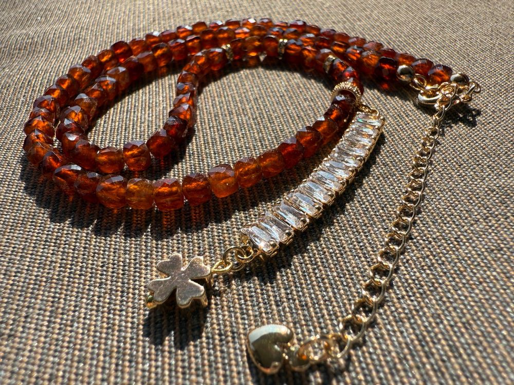 GRANAT Kette Halskette Edelstein Collier 42 cm Halsschmuck (Neu (gemäss ...