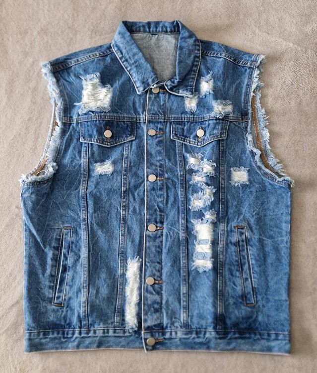 Coole Jeansweste Jeans Gilet Destroyed – Distressed Gr. XL (Gebraucht ...