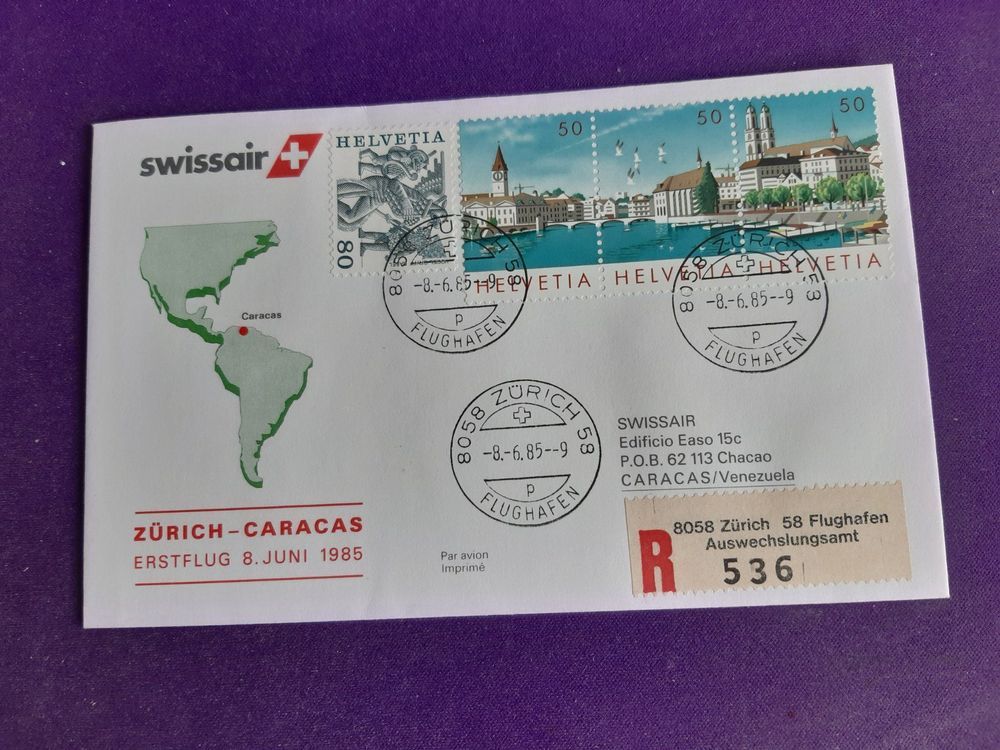 Erstflug Zürich - CARACAS, 8.Juni 1985 (Neu (gemäss Beschreibung)) in Wangs für CHF 1.5 – mit ...