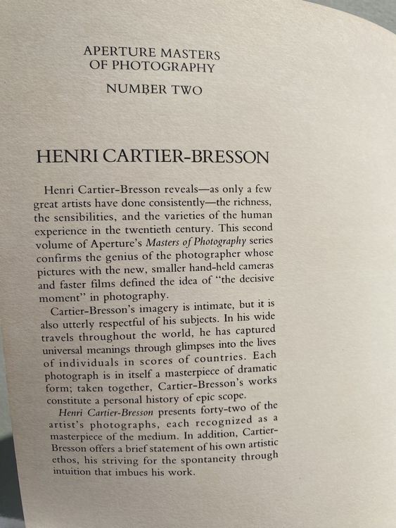 Henri Cartier-Bresson: Aperture Masters of Photography Book (Gebraucht ...