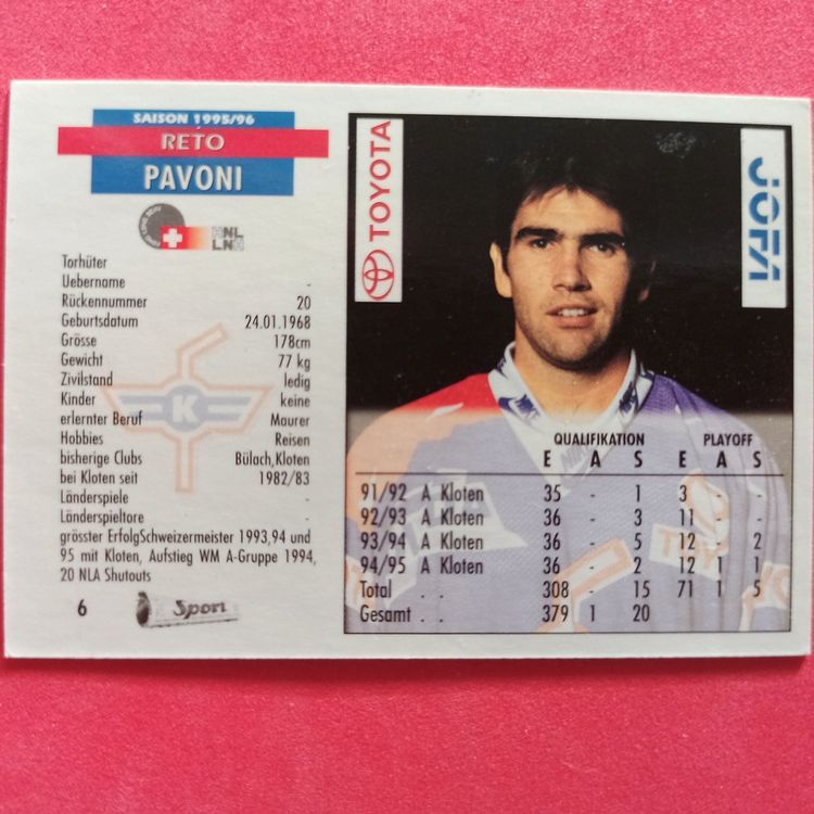 Reto Pavoni - EHC KLOTEN - 1995/96 (Gebraucht) in Dübendorf für CHF 6 ...