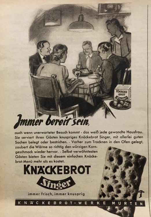 Vintage Reklame, Singer Knäckebrot, Murten, 1943 (Gebraucht) in ...