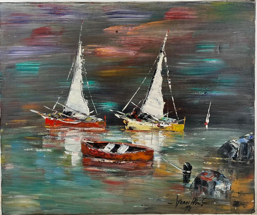 Seelandschaft Gemälde mit Booten, Unl. Sig. (Gebraucht) in Root für CHF 19 – mit Lieferung auf ...