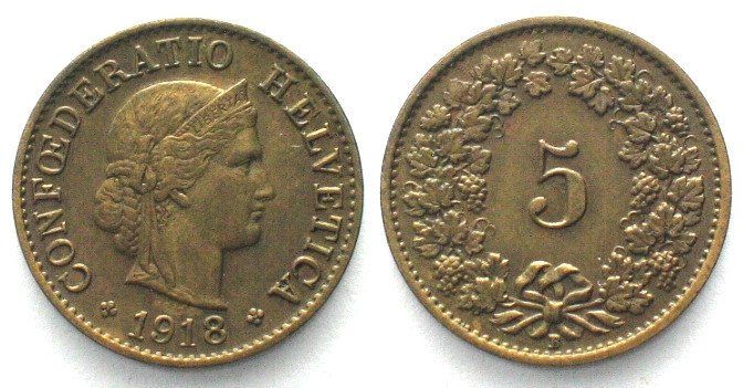 EIDGENOSSENSCHAFT 5 Rappen 1918 Messing ERHALTUNG! vz | Kaufen auf Ricardo