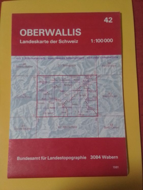Landkarte der Schweiz Oberwallis mit Kilometernetz (Gebraucht) in ...