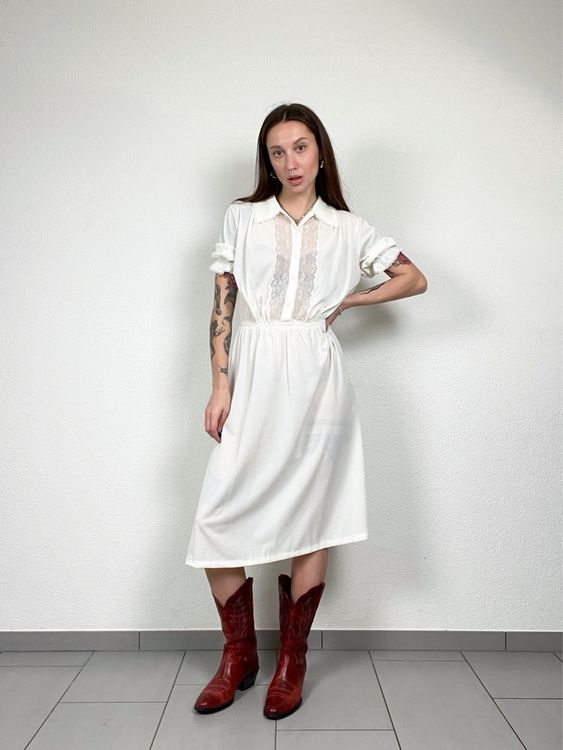 Vintage Mafrì White Midi Dress with Lace Detail (Gebraucht) in Knonau ...