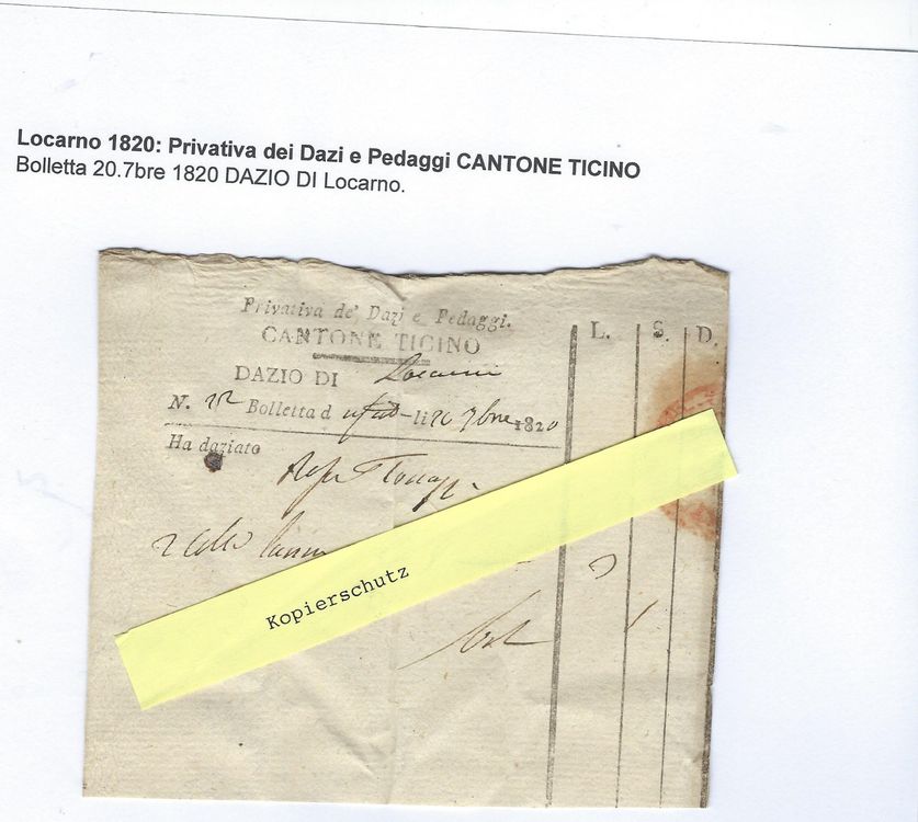 Locarno 1820: Privativa dei Dazi e Pedaggi | Kaufen auf Ricardo