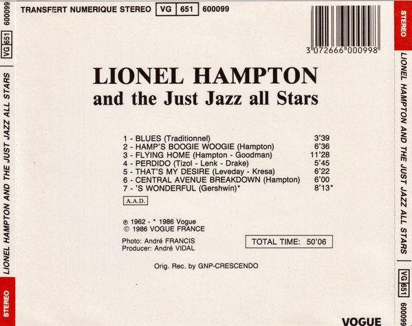 Lionel Hampton [Vogue] with Charlie Shavers, Barney Kessel, (D'occasion ...