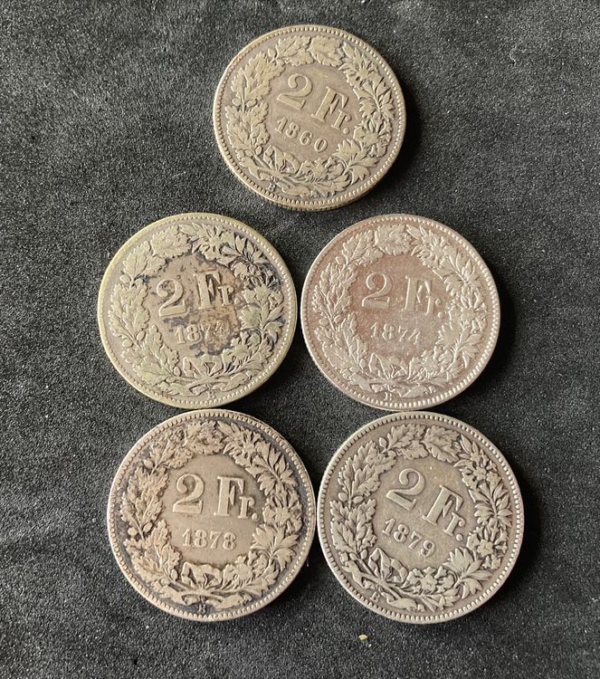 5 Stück 2 Franken 1860 1874 1878 1879 (Gebraucht) in Les Bayards für CHF 70 – mit Lieferung auf ...
