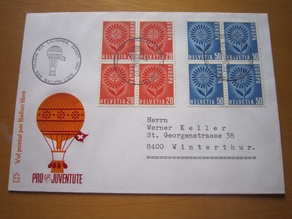 Pro Juventute Ballonflug 2 x 4er EUROPA Marken FLUG NUR 50RP (Usato) a ...