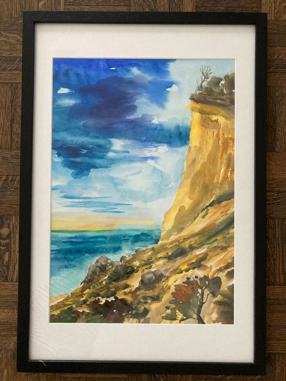 GEMÄLDE AQUARELL MEER KLIPPE LANDSCHAFT gerahmt/Glas | Kaufen auf Ricardo