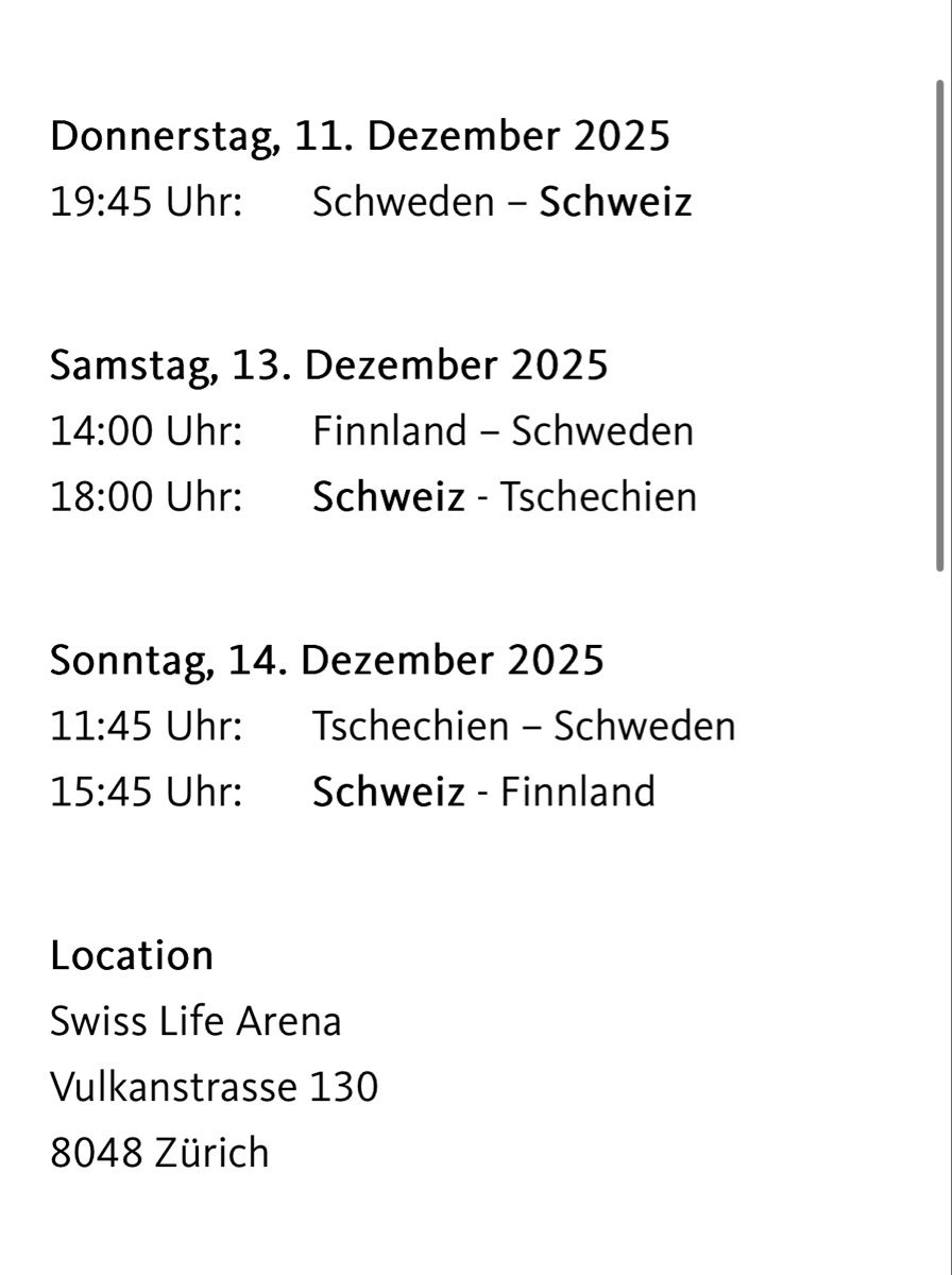 Swiss Ice Hockey Games 2025, 13.12, Zuerich, 2 Top Spiele! (Neu und ...