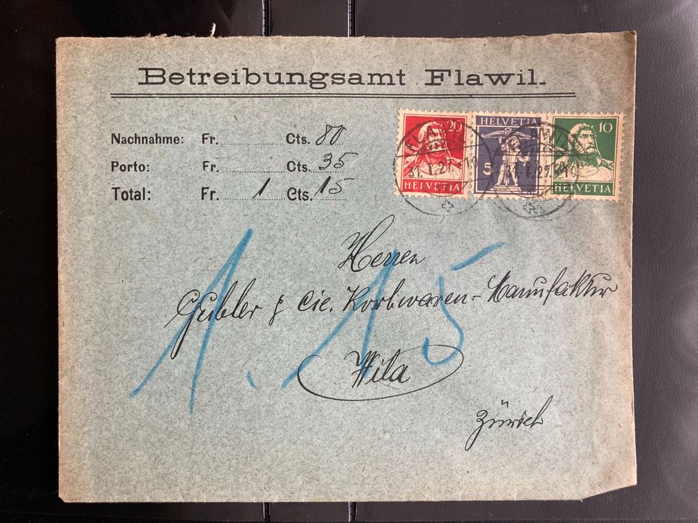 Schweiz 1927 NN-Brief BAmt Flawil MiF 10+20+5 Tellkopf/-knab | Kaufen auf Ricardo