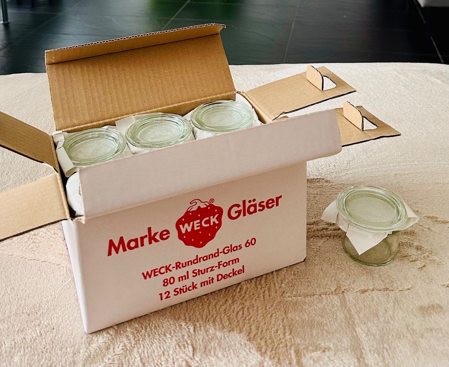 Weck-Gläser, Sturz-Form, 80 ml, 12 Stück mit Deckel (Neu und ...