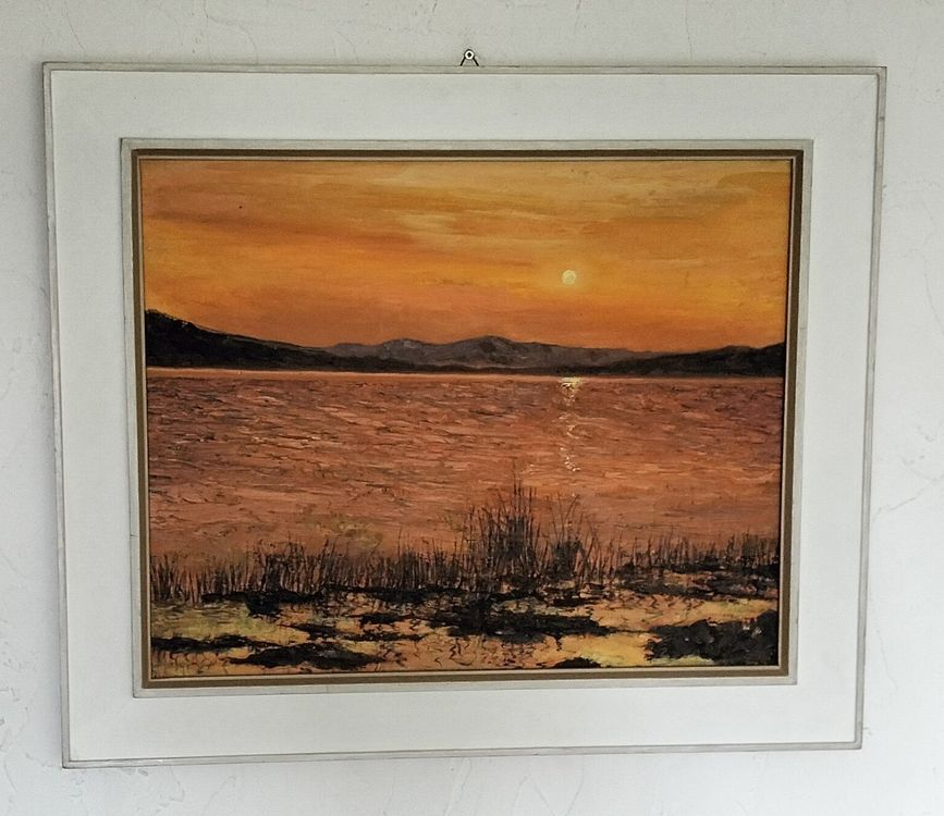 Gemälde Sonnenuntergang am See, Acryl, 69 x 58 cm, gerahmt (Gebraucht) in Mettmenstetten für CHF ...