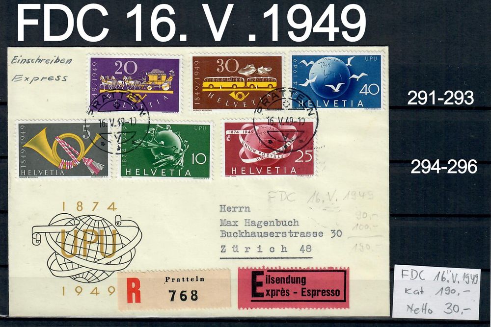 FDC 1949 16.V. Brief Zwei Markensätze Einschreiben Express (Gebraucht) in Bützberg für CHF 25 ...
