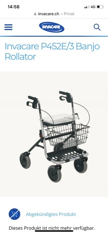 Invacare P452E/3 Banjo Rollator Occasion (Gebraucht) in Kerzers für CHF ...
