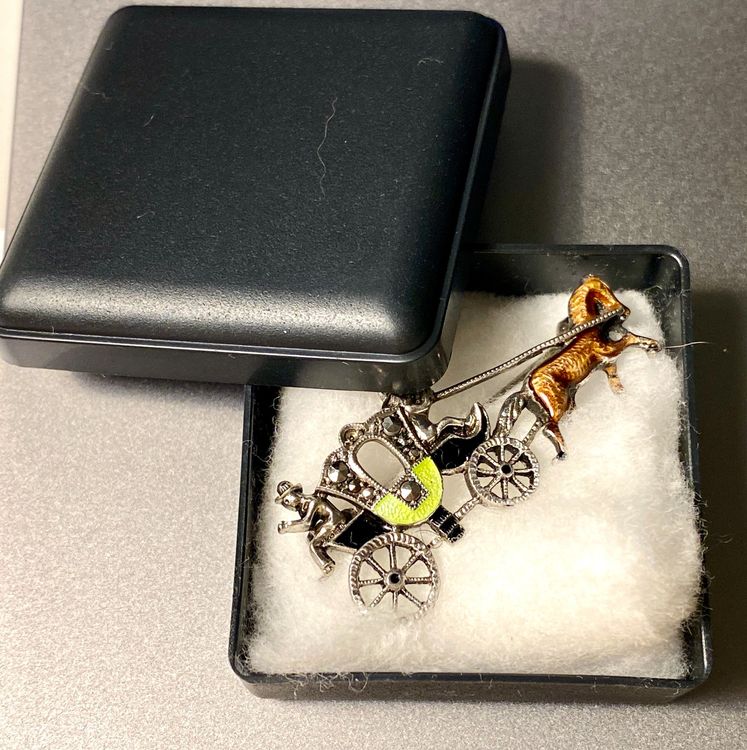 Vintage Kutsche/Coach Brosche 800 Silber emailliert Punze (Gebraucht ...