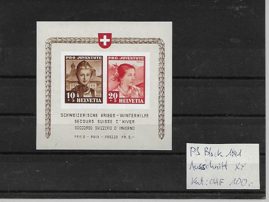 PJ 1941 Block Ausschnitt ** Kat: CHF 100.- (Neu (gemäss Beschreibung)) in Basel für CHF 5 – mit ...