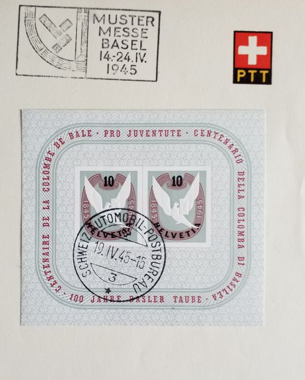 2545) 1945 Baslertaube Sonderblock auf PTT Blätchen Kt. 150 (Gebraucht) in Baden für CHF 12 ...