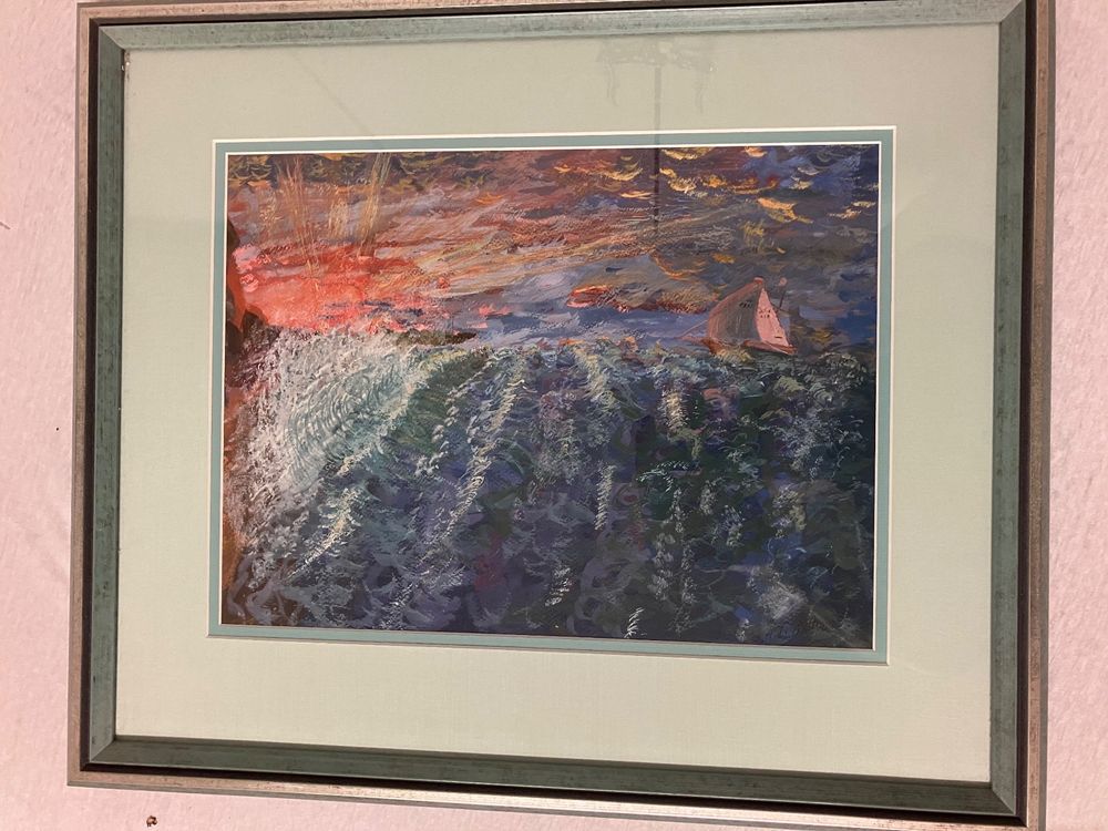 Orig. sign. Gemälde, Meer mit Boot, gerahmt, 57,5 x 48,5 cm | Kaufen auf Ricardo