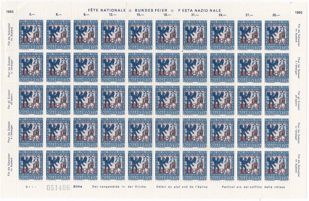 Briefmarken ganze Bögen** PP 1965 Nominal CHF 55 (Gebraucht) in Rapperswil SG für CHF 54 – mit ...