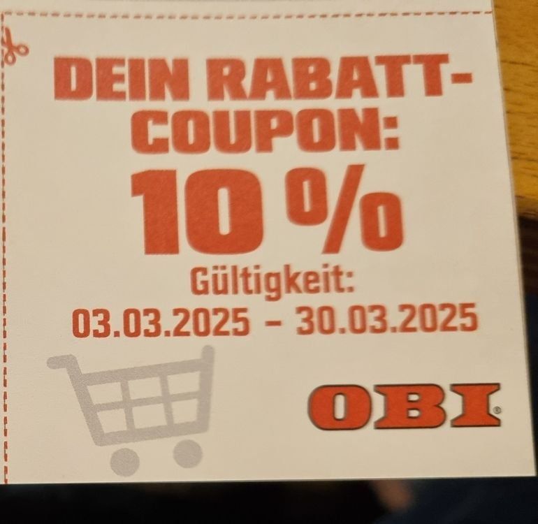OBI Rabatt-Coupon 10% Top ab 1.- ohne Mindestbestellwert! (Neu (gemäss Beschreibung)) in Uttigen ...
