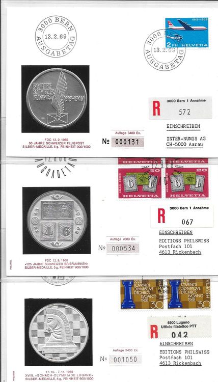 3 Münzbriefe mit Silber Scheibe 15 g | Kaufen auf Ricardo