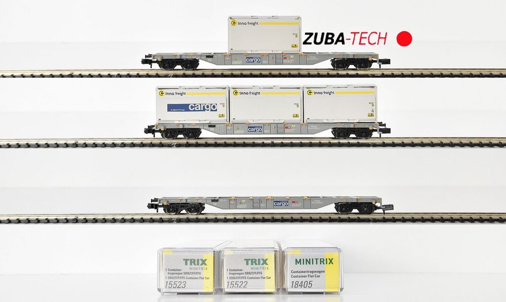 Minitrix 3x Containerwagen SBB Cargo Spur N GS mit OVP (Gebraucht) in ...