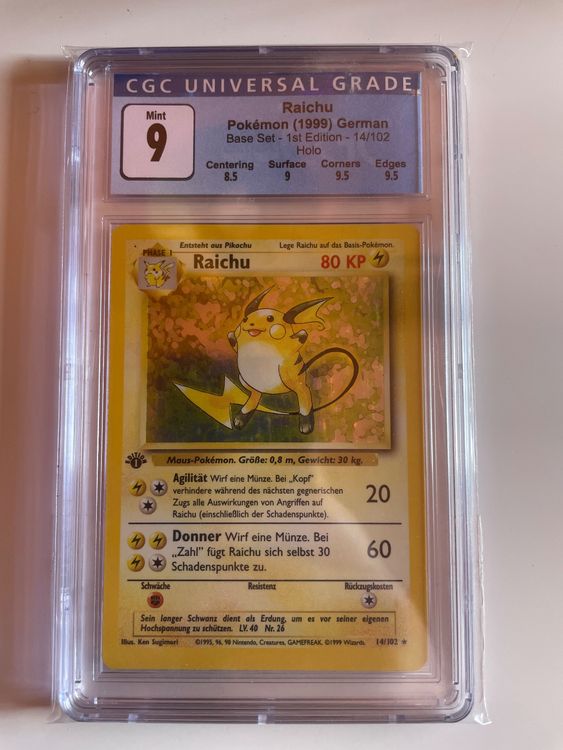 🔹 Pokémon Karte: Raichu 1. Edition Basis Set (CGC 9) 🔹 (Neu und ...