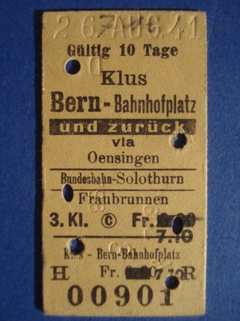 SBB - 26.8.1941 - KLUS - BERN-Bahnhofplatz - 3.Klasse (Gebraucht) in Biel/Bienne für CHF 55 ...