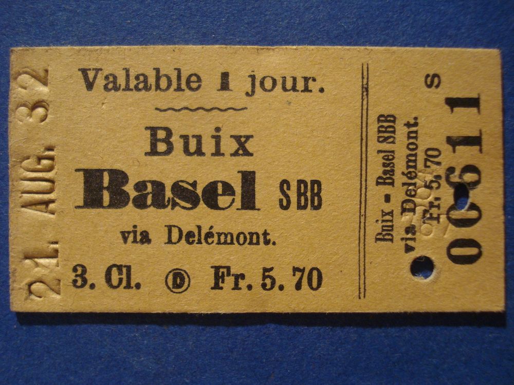 SBB - 21.8.1932 - BUIX - BASEL SBB - 3.Classe | Kaufen auf Ricardo