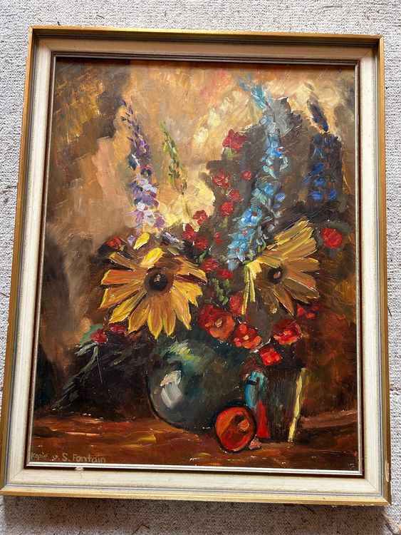 Blumenstillleben, signiert Kopie von S. Fontain, gerahmt (Gebraucht) in Villnachern für CHF 24.1 ...