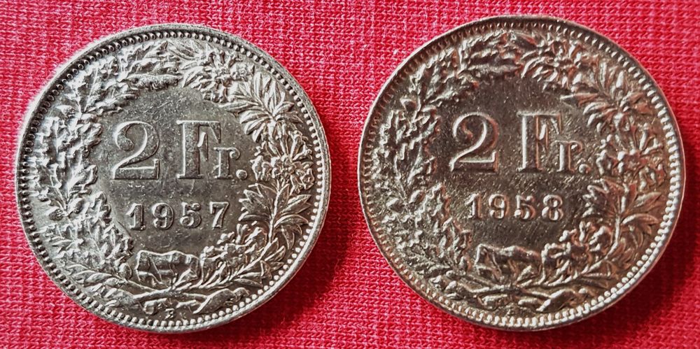 2 x 2 Franken schöne Silbermünzen Jahrgänge 1957 und 1958 | Kaufen auf Ricardo