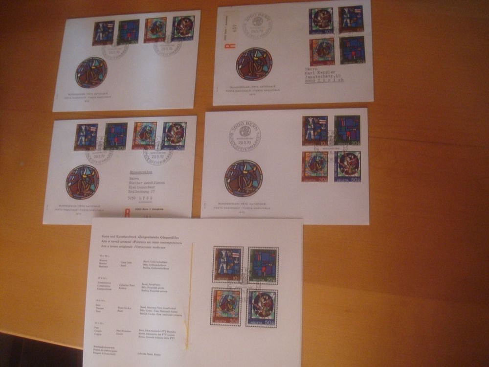 PP 1970 FDC 5 verschiedene inkl PTT Blatt AB NUR 75 RP (Gebraucht) in Gordola für CHF 0.75 – mit ...