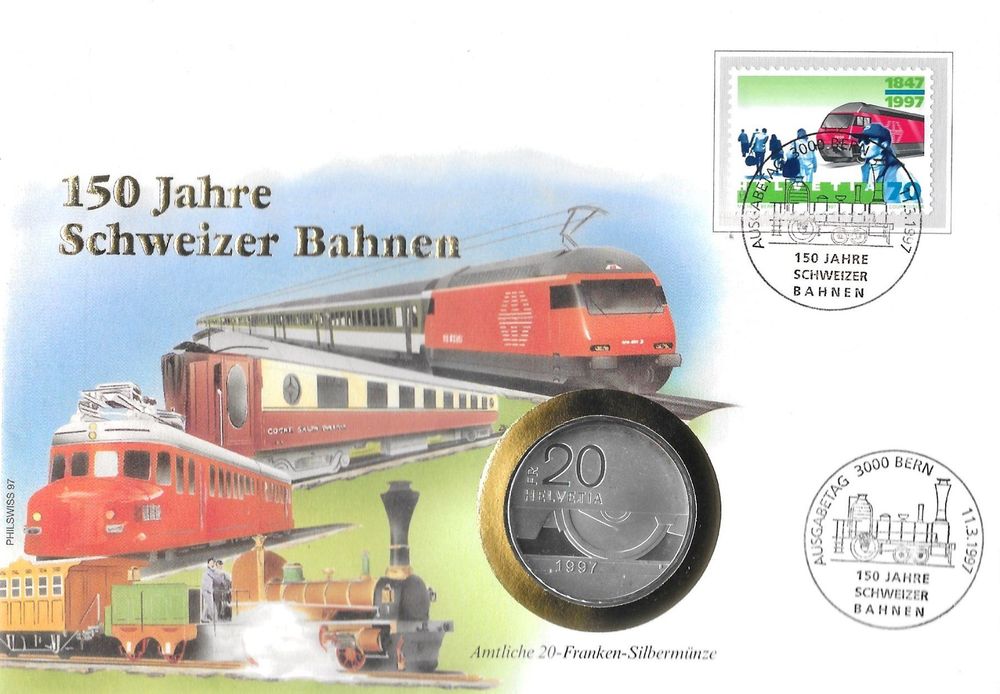 Münzbrief 150 Jahre Schweizer-Bahnen 1997 (Gebraucht) in Zürich für CHF 21 – mit Lieferung auf ...