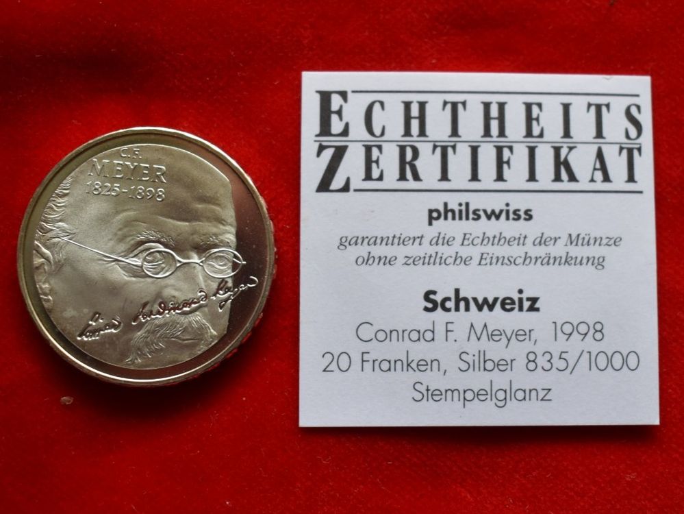 1 Silber Münze zwanzig Franken 1998 Conrad F. Meyer | Kaufen auf Ricardo