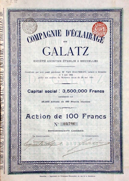Compagnie d'Eclairage de Galatz SA - 1904 | Kaufen auf Ricardo