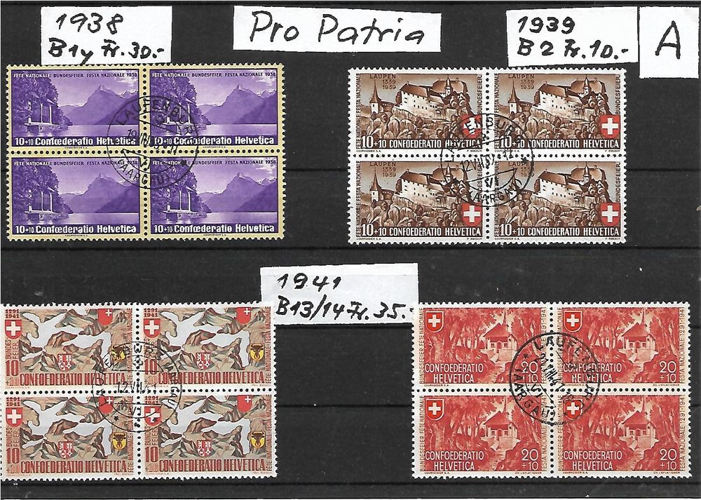 Pro Patria 1938, 1939, 1941 -1943 Viererblocks gestempelt | Kaufen auf Ricardo