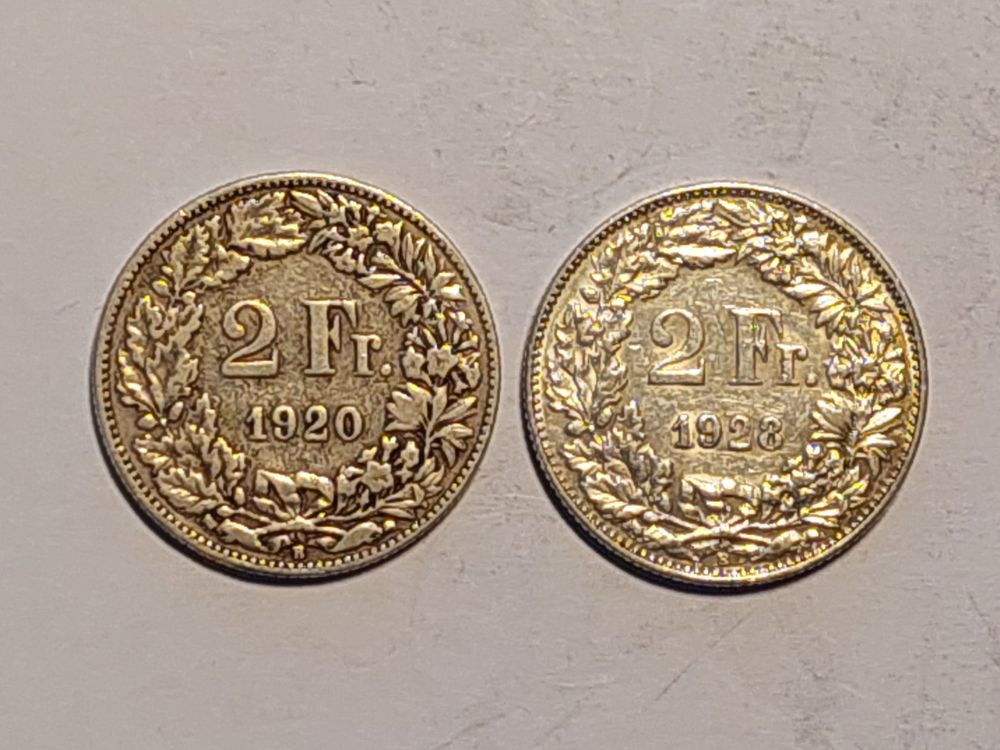 2 x 2 Franken Silber-Münzen 1920/1928 | Kaufen auf Ricardo
