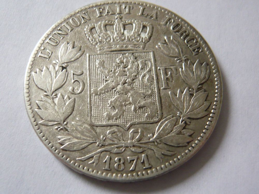 1871 SILVER LEOPOLD II ROI DES BELGES 5 FRS TRES BELLE ! (Gebraucht) in ...