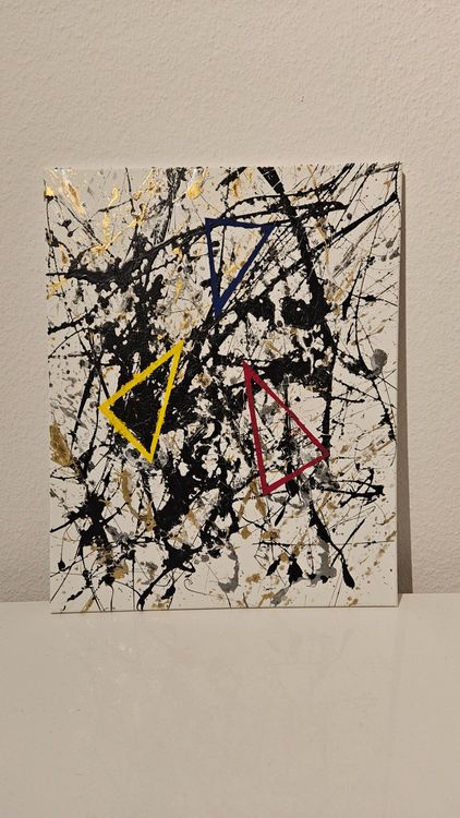 Tableau abstrait triangles or, bleu, rouge. (Neuf (Voir description)) à ...