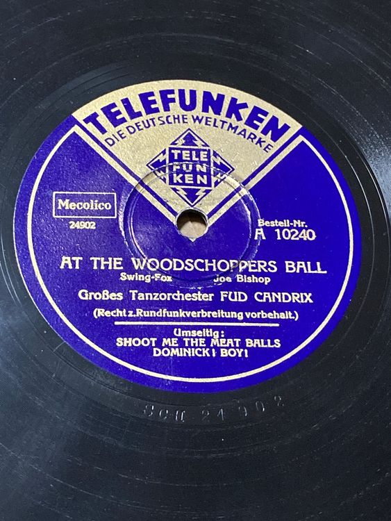 Schellackplatte 10“ 78RPM Großes Tanzorchester FUD CANDRIX (Gebraucht ...