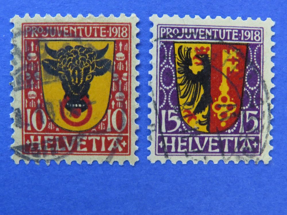 Pro Juventute-Serie Nr.J3-J4'Kantonswappen' 1918 Vollstempel | Kaufen auf Ricardo