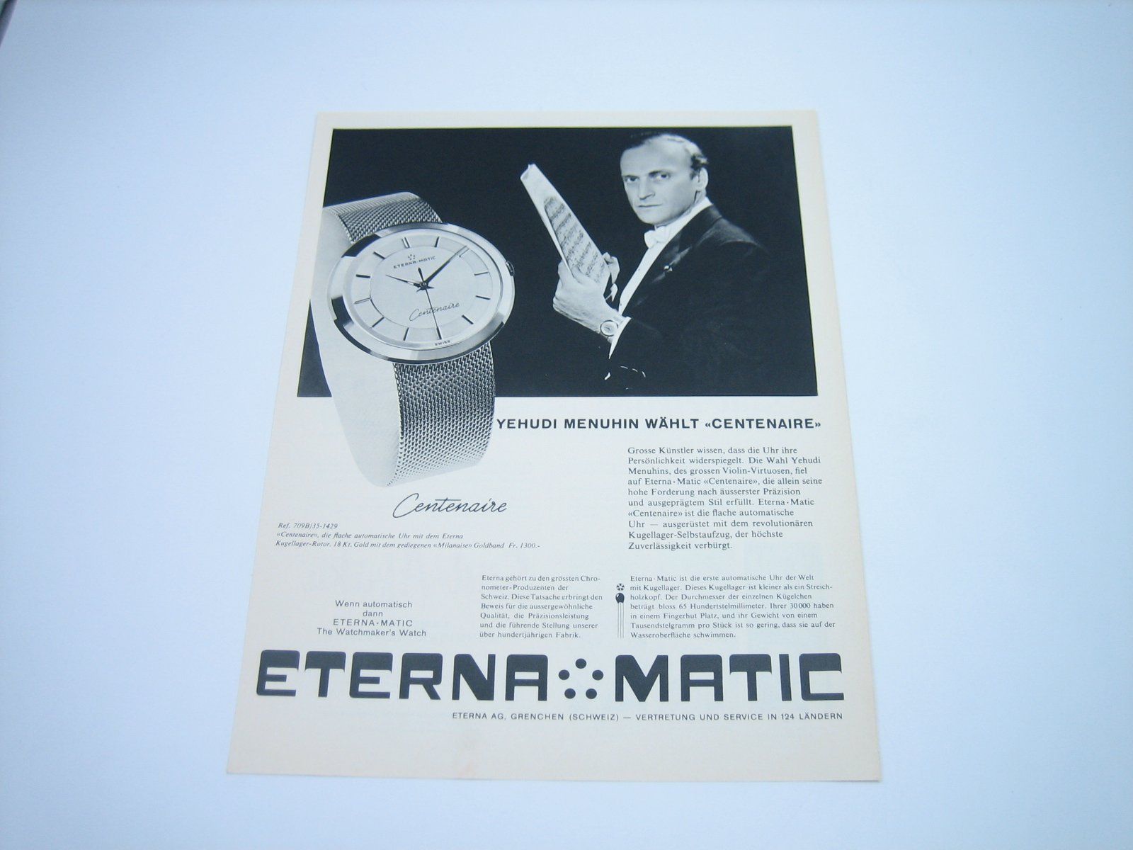 Eterna Matic Yehudi Menuhin altes Werbeblatt (Gebraucht) in Zürich für ...