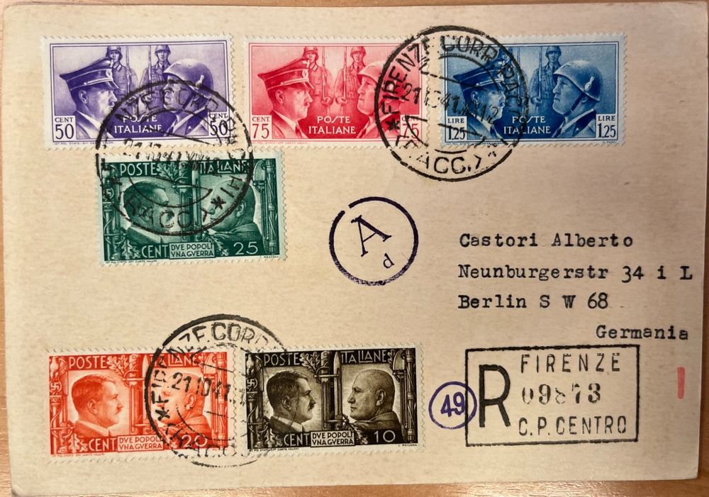 Lettre poste italienne 1941 timbres binôme Hitler Mussolini (D'occasion ...