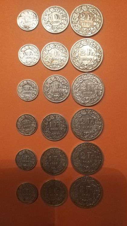 Serie .-50 / 1Fr. / 2Fr. je 1903 - 1908 (Total 18 Münzen) (Gebraucht ...