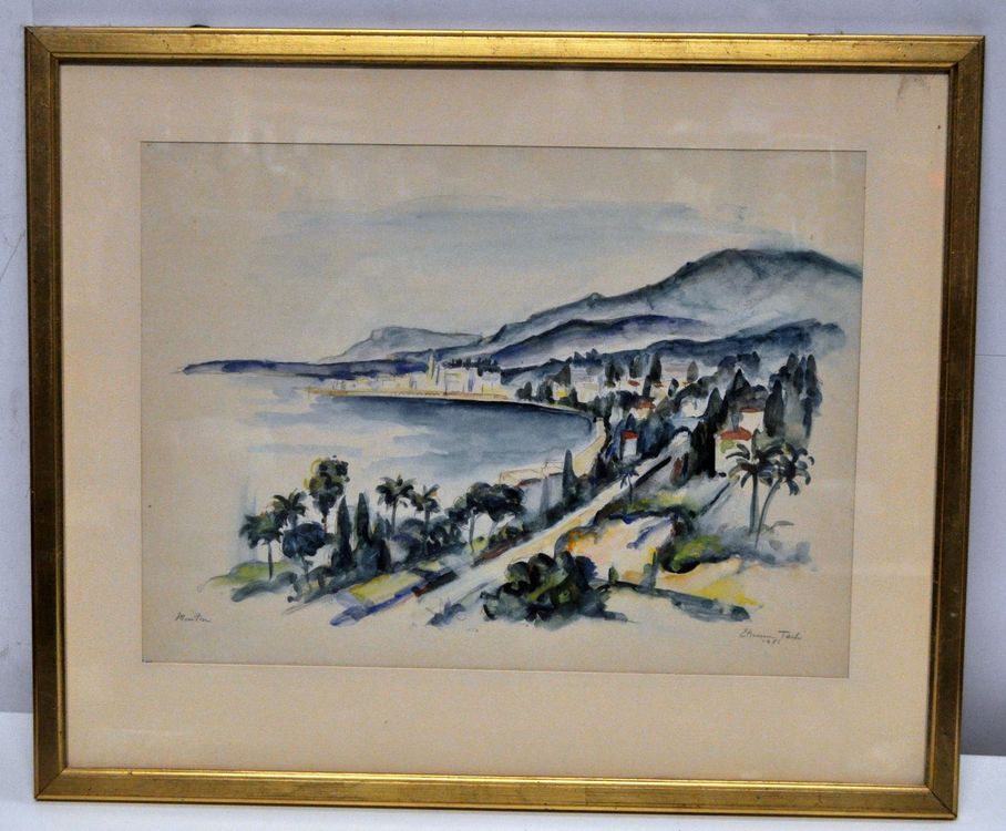 Tableau à l'aquarelle "Menton" signé Etienne Tach 1951 | Kaufen auf Ricardo