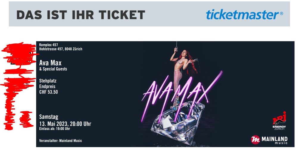 Ava Max Live im Komplex 457 am 13. Mai 2023 - 1 Ticket (Neu und originalverpackt) in Stäfa für ...